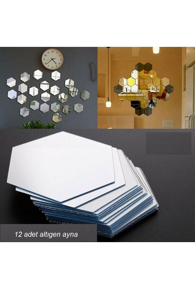 Splendor Yapışkanlı Dekoratif Akrilik Ayna Altıgen ( 12 Adet ) Splendor Yapışkanlı Dekoratif Akrilik Ayna Altıgen ( 12 Adet )