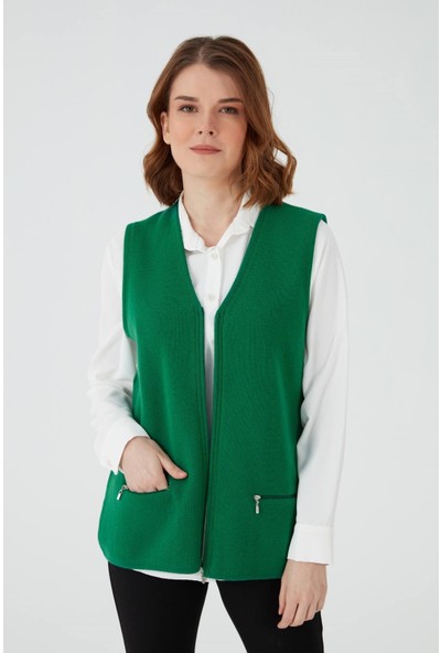 Desen Triko Kadın Çelik Örgü Cebi Fermuarlı Düz Triko Yelek A.ö.başı Desen Triko Kadın Çelik Örgü Cebi Fermuarlı Düz Triko Yelek A.ö.başı