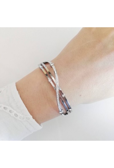 Peri Takı Çelik Kelepçe Dalga Desenli, Zirkon Taşlı Bileklik Peri Takı Çelik Kelepçe Dalga Desenli, Zirkon Taşlı Bileklik