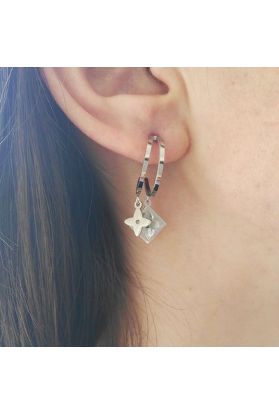 Peri Takı Yonca, Sedef Taşlı Çelik Küpe