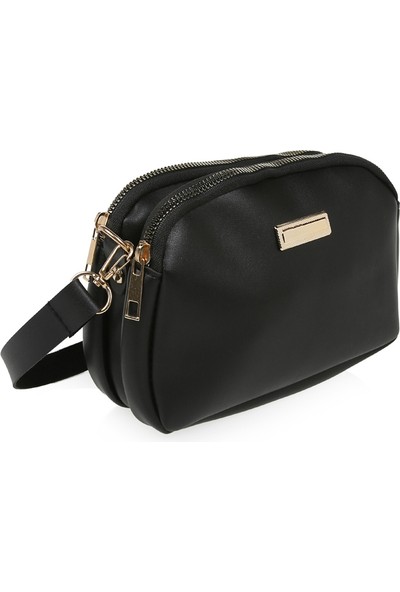 Hanselis Kadın Siyah Üç Bölmeli Omuz Çantası Hanselis Kadın Siyah Üç Bölmeli Omuz Çantası