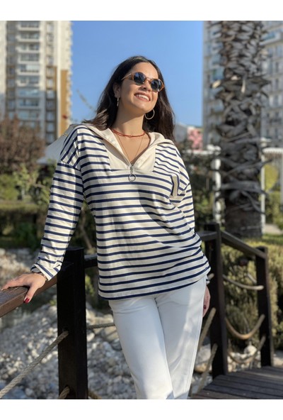 Fame Shop Çizgili Sweatshirt