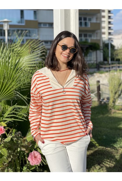 Fame Shop Çizgili Sweatshirt