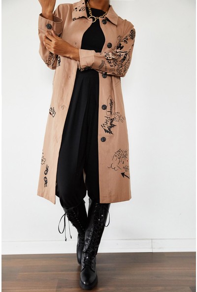 Xhan Kahverengi Dijital Baskılı Gabardin Trençkot 2KXK4-45654-18 Xhan Kahverengi Dijital Baskılı Gabardin Trençkot 2KXK4-45654-18