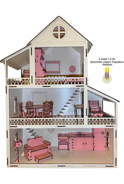3 Katlı Ahsap Barbie Çocuk Oyun Evi Eşyalı 3 Katlı Ahsap Barbie Çocuk Oyun Evi Eşyalı