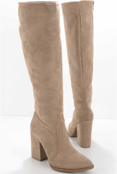 Bambi Vizon Süet Kadın Çizme K03527201002