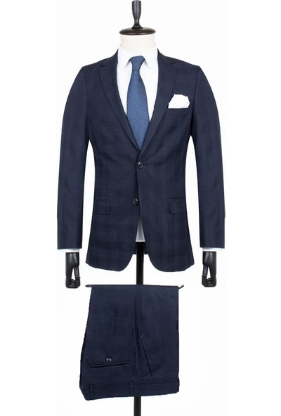 Lacivert Kendinden Desenli Comfort Fit Takım