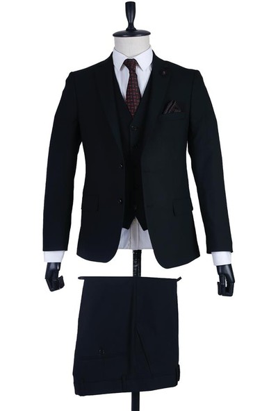 Siyah Düz Desen Slim Fit Takım