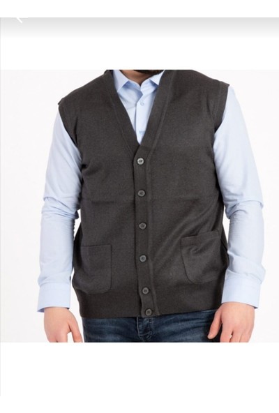 HMZ Erkek Ince Yün Örgü Füme Triko Yelek HMZ Erkek Ince Yün Örgü Füme Triko Yelek