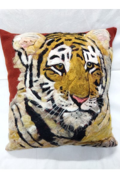 El Yapımı Keçe Sanatı Kaplan Desenli Kırlent