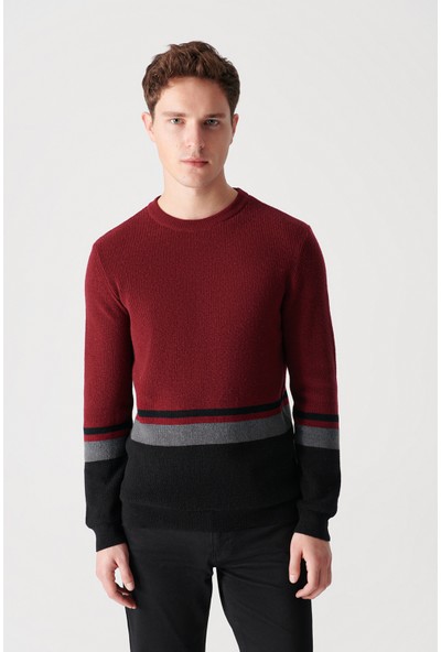 Avva Erkek Bordo Bisiklet Yaka Çizgili Kazak A12Y5031