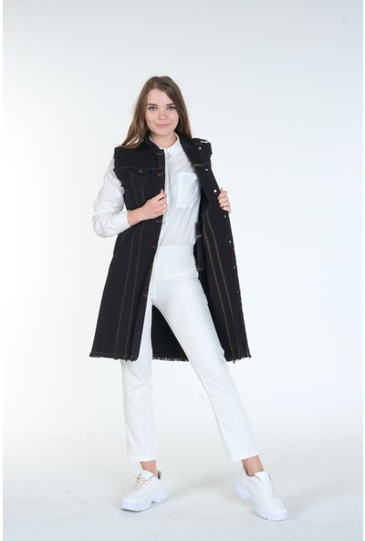 Pardesü Dünyası Düğmeli Cepli Saçaklı Tesettür Kot Yelek 1597 Pardesü Dünyası Düğmeli Cepli Saçaklı Tesettür Kot Yelek 1597