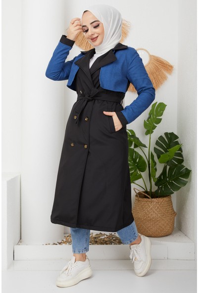 İmaj Butik Kot Detaylı Içi Kürklü Kaban/siyah