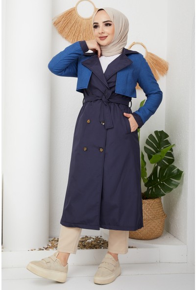 İmaj Butik Kot Detaylı Içi Kürklü Kaban/lacivert