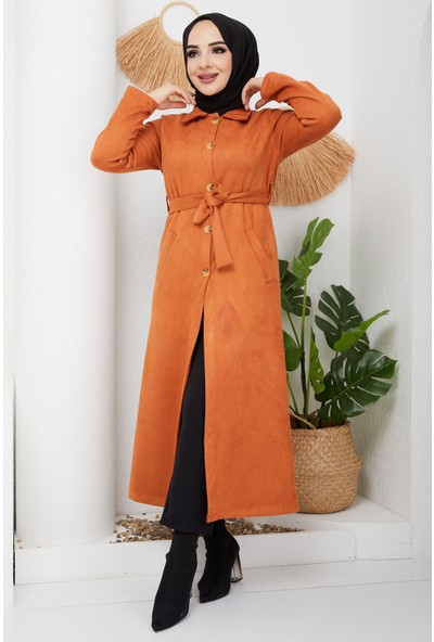 İmaj Butik Kemer Detaylı Süet Kap/kiremit