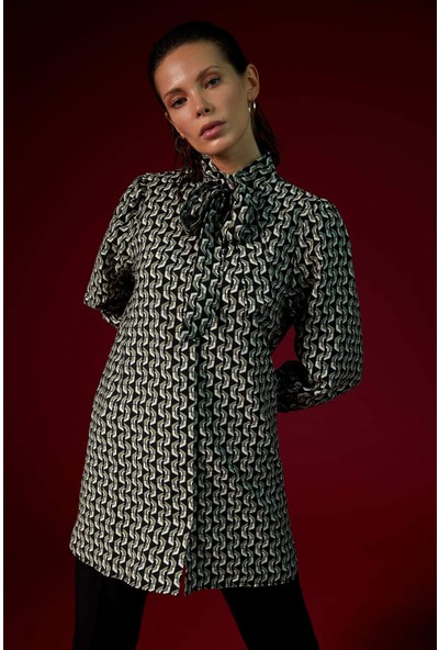 DeFacto Regular Fit Desenli Fular Yaka Gömlek Tunik W6170AZ22SP