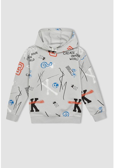 DeFacto Erkek Çocuk Oversize Desenli Kapüşonlu Sweatshirt W7764A622SP