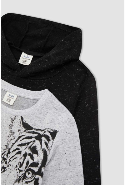 DeFacto Erkek Çocuk Kapüşonlu Kaplan Baskılı 2'li Sweatshirt W7789A622SP