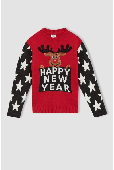 DeFacto Kız Çocuk Regular Fit Bisiklet Yaka Yılbaşı Temalı Kazak X0435A621WN DeFacto Kız Çocuk Regular Fit Bisiklet Yaka Yılbaşı Temalı Kazak X0435A621WN