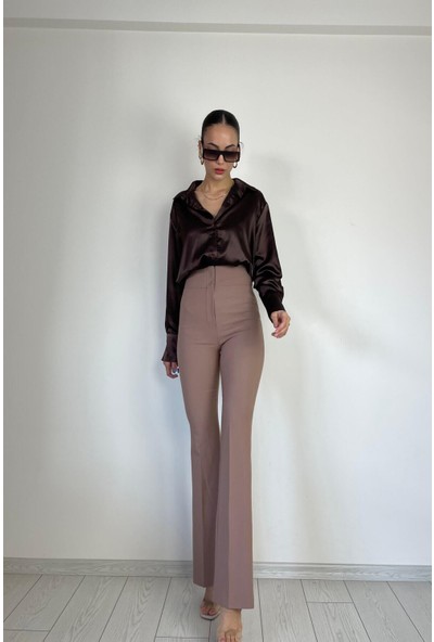 Butikgogirl Ekstra Yüksek Bel Ispanyol Paça Vizon Kumaş Pantolon Butikgogirl Ekstra Yüksek Bel Ispanyol Paça Vizon Kumaş Pantolon