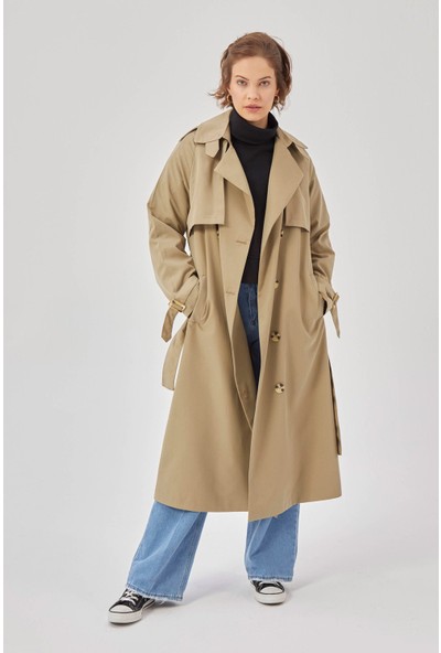 Suud Collection Açık Haki Uzun Pamuklu Trençkot Suud Collection Açık Haki Uzun Pamuklu Trençkot