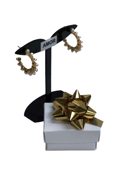 Amor Wowan Altın Kaplama Çelik Inci Detaylı Inci Detaylı Şık Kadın Halka Küpe