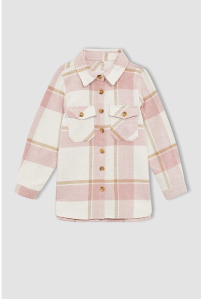 DeFacto Kız Çocuk Oversize Fit Uzun Kollu Twill Uzun Oduncu Gömlek W7157A621WN