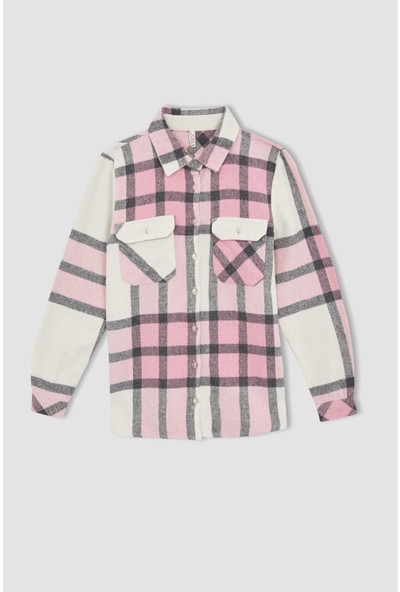 DeFacto Kız Çocuk Oversize Fit Uzun Kollu Twill Oduncu Gömlek X2875A621AU