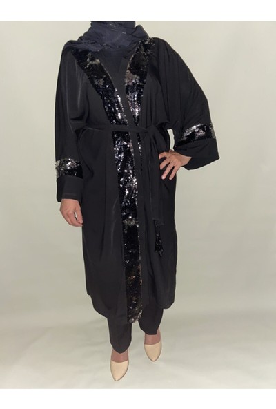 ARWNN Özel Tasarım Siyah Gümüş Pullu Medine Ipeği Kadın Ferace ARWNN Özel Tasarım Siyah Gümüş Pullu Medine Ipeği Kadın Ferace