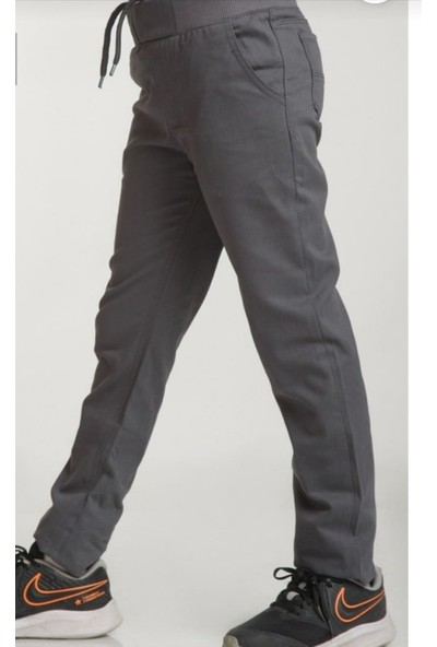 HMZ Çocuk Ribana Bel Gri Kanvars Okul Pantolonu