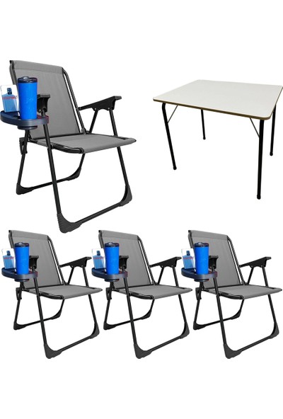 Moniev 4 Adet Katlanır Kamp Sandalyesi Piknik Koltuğu Plaj Şezlongu Oval Bardaklıklı Gri + Mdf Masa Moniev 4 Adet Katlanır Kamp Sandalyesi Piknik Koltuğu Plaj Şezlongu Oval Bardaklıklı Gri + Mdf Masa