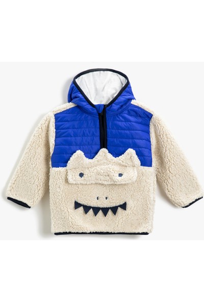 Koton Canavar Görünümlü Peluş Kapüşonlu Sweatshirt Fermuarlı