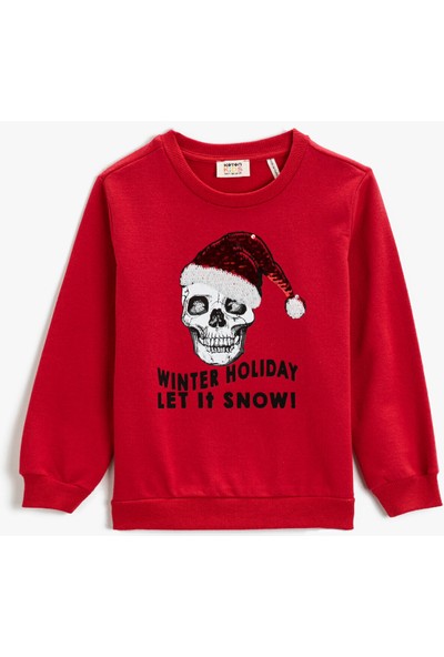 Koton Yılbaşı Temalı Baskılı Payetli Sweatshirt Uzun Kollu