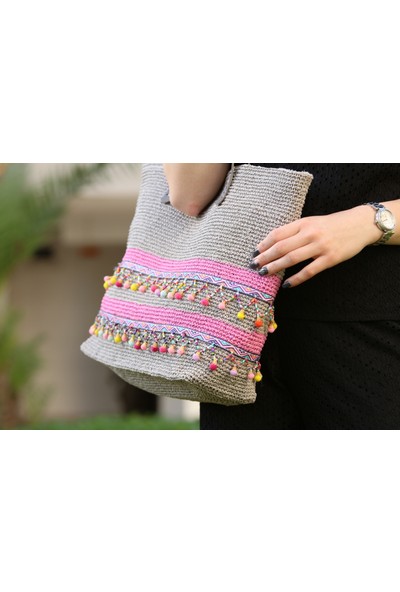 Sukoop Pinky Bag Kağıt Ip Örme Omuz Çantası Sukoop Pinky Bag Kağıt Ip Örme Omuz Çantası