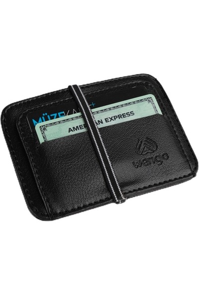 Kamus Lastikli Siyah Deri Kartlık