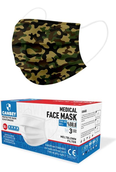Canbey Yetişkin Desenli Cerrahi Maske 50 Adet Meltblown Filtreli 3 Katlı Telli Canbey Yetişkin Desenli Cerrahi Maske 50 Adet Meltblown Filtreli 3 Katlı Telli