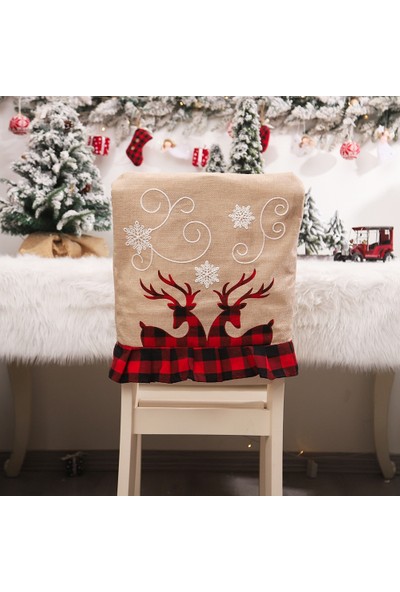 Kaneed B639 Yılbaşı Konseptli Keten Geyik Motifli Masa Örtüsü (Yurt Dışından)