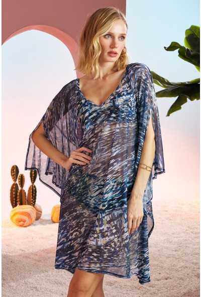 Pierre Cardin V Yaka Şifon Tunik Pareo 211812 Desenli