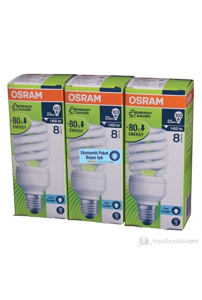 Osram 23W Mini Spiral Enerji Tasarruflu Ampul - Beyaz Işık - 3'lü Paket Osram 23W Mini Spiral Enerji Tasarruflu Ampul - Beyaz Işık - 3'lü Paket