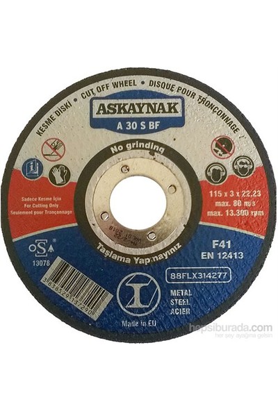 Askaynak 115 X 3.0 Metal Kesme Taşı Askaynak 115 X 3.0 Metal Kesme Taşı