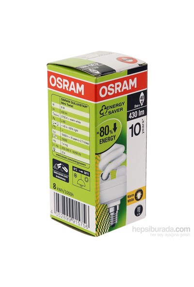 Osram Enerji Tasarruflu Spiral Ampul 8W-827 E14 Osram Enerji Tasarruflu Spiral Ampul 8W-827 E14