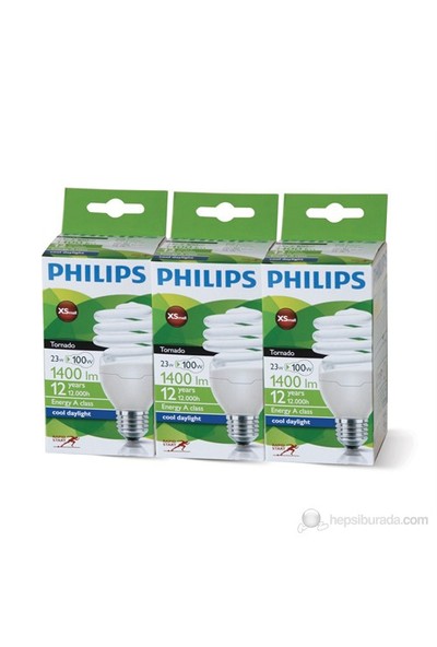 Philips Tornado 3’lü Ekonomik Paket Ampul E27/23W Beyaz Işık Philips Tornado 3’lü Ekonomik Paket Ampul E27/23W Beyaz Işık