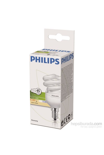 Philips EconomyTwister 8W Sarı Işık E14 İnce Duy Philips EconomyTwister 8W Sarı Işık E14 İnce Duy