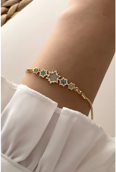 ÇLK Accessories Asansörlü Bileklik Taşlı Sıralı Yıldız Model TRBILEK7810 B34003