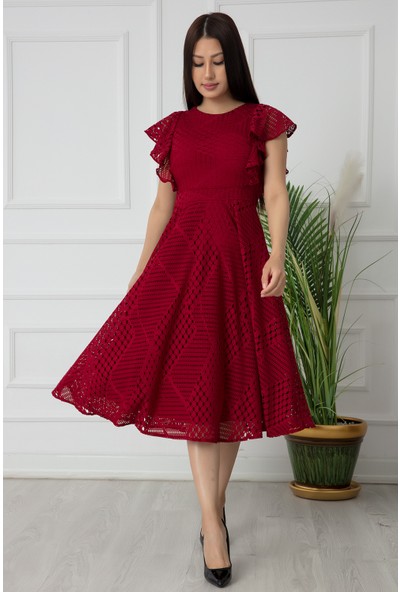 Kalopya Omuzu Fırfırlı Midi Boy Abiye Elbise 13338 Kalopya Omuzu Fırfırlı Midi Boy Abiye Elbise 13338