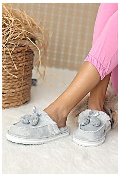 Pembe Potin Rahat Taban Ponponlu Kadın Ev Terliği 001-021-21