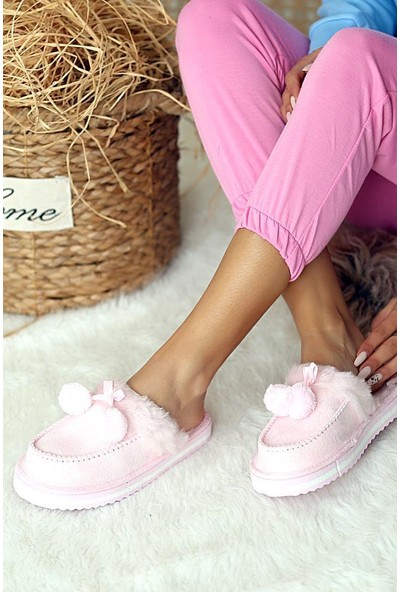 Pembe Potin Rahat Taban Ponponlu Kadın Ev Terliği 001-021-21 Pembe Potin Rahat Taban Ponponlu Kadın Ev Terliği 001-021-21