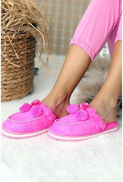 Pembe Potin Rahat Taban Ponponlu Kadın Ev Terliği 001-021-21