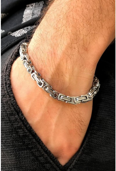 The Collection Kral Model 4 Mm. Gümüş Çelik Erkek Bileklik