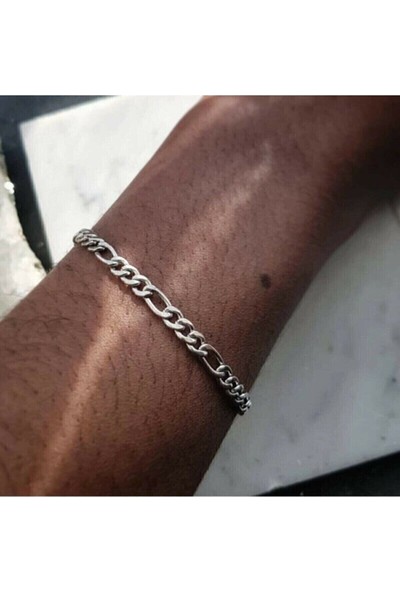 The Collection Erkek Gümüş Figaro Çelik Bileklik The Collection Erkek Gümüş Figaro Çelik Bileklik
